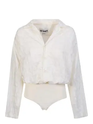 Sunnei Logo-jacquard Buttoned Bodysuit - White