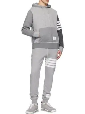 Thom Browne Drawstring Hoodie With Four-bar Detail - Grey