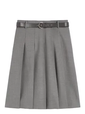 Max Mara Belted Pleated Midi Skirt - Medium Gray