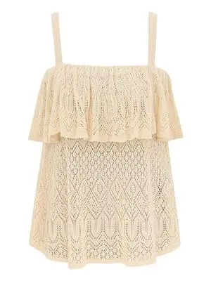 Zimmermann Mahon Ruffled Pointelle-knit Top - Cream