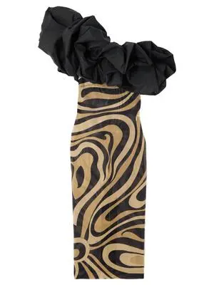 Emilio Pucci Ruffled Cotton Poplin-trimmed Printed Mesh Maxi Dress - Black