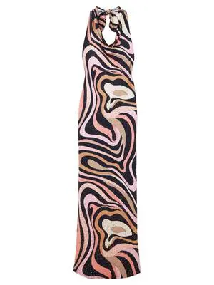 Emilio Pucci Printed Satin-jersey Halterneck Maxi Dress - Black