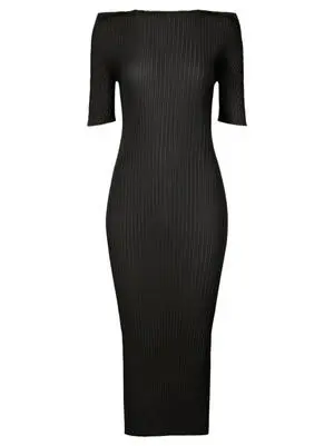 Issey Miyake Box-shoulder Pleats Midi Dress - Black