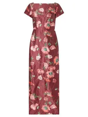 Erdem Floral-print Textured Satin Dress - Red