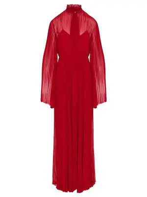 Gucci Pleated Maxi Dress With Pussy-bow And Sheer Sleeves - Red
