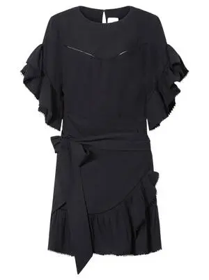 Isabel Marant Étoile Melicia Dress With Tiered Skirt And Pom-pom Embroidery - Black