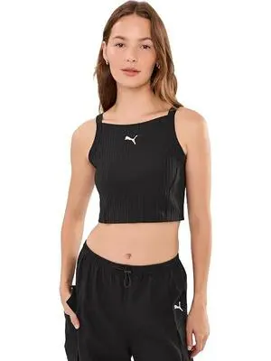 PUMA Essentials Ribbed Cropped Tank Top Clothing Mouse Gray - Black