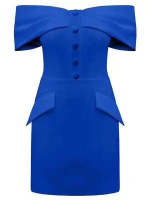 TIA DORRAINE Steel Confidence Off-shoulder Mini Dress - Blue