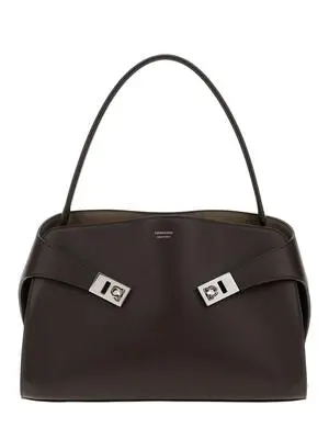FERRAGAMO Dark Leather Medium Hug Soft Shoulder Bag - Brown