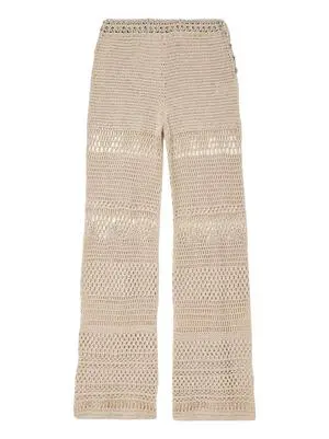 Rabanne Embellished Crocheted Cotton Flared Pants - Beige