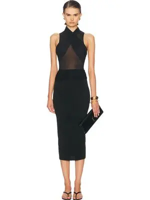 Wardrobe.NYC Translucent Halter Neck Bodysuit - Black