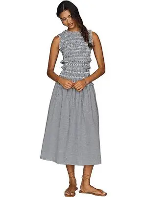 ROWING BLAZERS Cotton Smocked Midi Dress - Blue Gingham