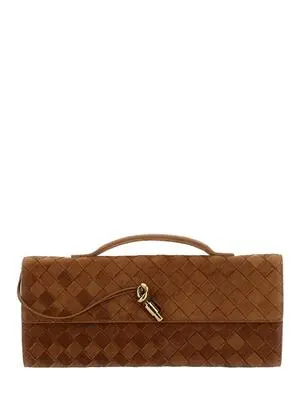 Bottega Veneta Bottega Veneta Andiamo Clutch In Suede Leather With Intrecciato Pattern Marrone