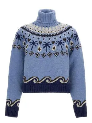 Alanui Multicolor Fair Isle Jacquard Knit Pullover - Azzurro