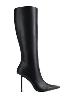 Femme La Knee-high Stiletto Boots With Pointed Toe And Metal Heel - Black