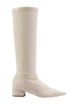 Femme La Park Ave. Suede Pointed Toe Zip Up Boots - Nude