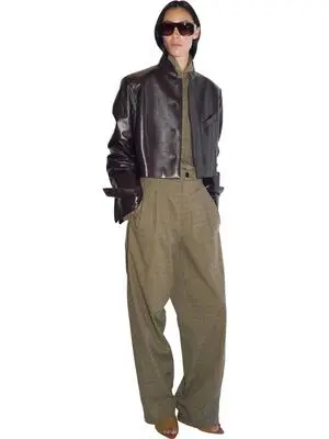 DARKPARK Phebe Micro-check Cotton Wide Leg Pants - Brown