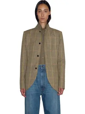 DARKPARK Leila Checked Cotton High Neck Blazer - Plaid