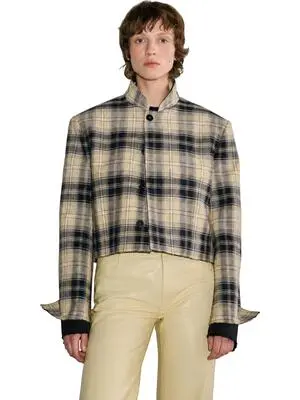 DARKPARK Maxime Double-sleeve Cropped Checked Cotton Blazer - Brown