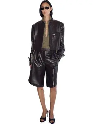 DARKPARK Gean Leather Shorts - Brown