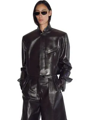 DARKPARK Maxime Cropped Leather Blazer - Brown