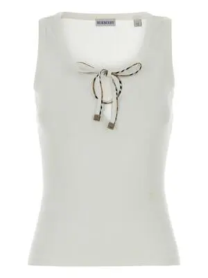 Burberry Ribbed Cotton Tank Top With Tie Detail - White