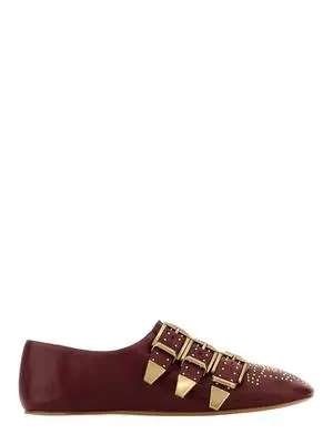 Chloé Burgundy Leather Ballerinas - Red