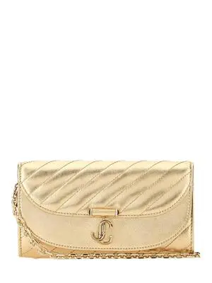JIMMY CHOO Quilted Leather Clutch With Chain Strap - Gold