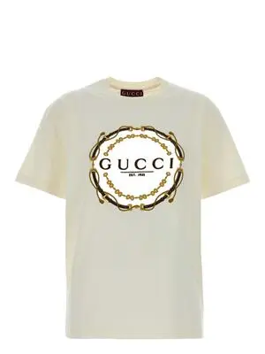 Gucci Ivory Cotton Oversize T-shirt With Graphic Logo - White