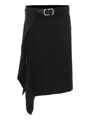 Attico Belted Asymmetrical Midi Skirt - Black