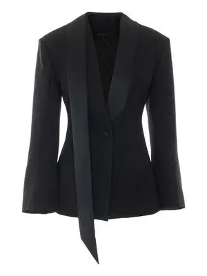 Attico Oversized Ribbon Shawl Lapel Blazer - Black