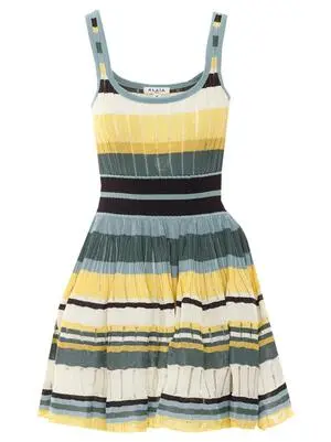 Alaïa Crinoline Mini Dress With Striped Knit And Flounce Skirt - Multicolor