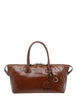 Miu Miu Shiny Finish Calf Leather Shoulder Bag - Brown