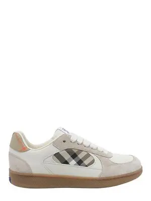 Burberry BURBERRY Terrace Check Leather And Suede Sneakers Cream