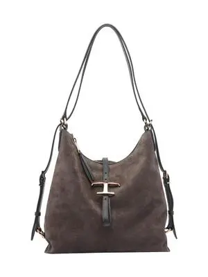 TOD'S Small T Timeless Suede Shoulder Bag - Brown