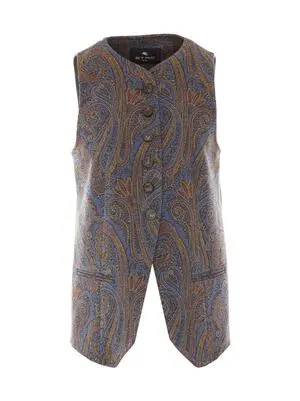 Etro Jacquard Cotton Blend Vest With Paisley Pattern - Multicolor