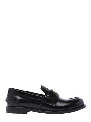 Miu Miu Calf Leather Logo Loafers - Black