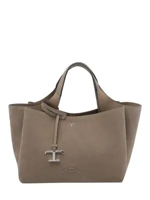 TOD'S Suede Mini Handbag With T Timeless Charm - Cream
