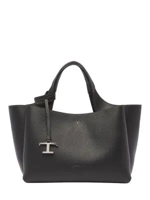 TOD'S Mini Leather Handbag With T Timeless Charm - Black