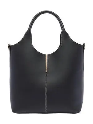 TOD'S Calf Leather Tote Bag With Decorative Stitching - Black