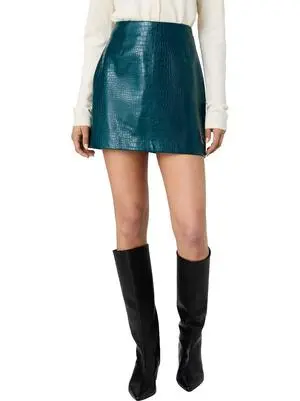 French Connection Croc Embossed Faux Leather Miniskirt - Deep Teal