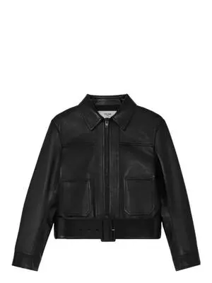 Celine Soft Lambskin Leather Belted Jacket - Black