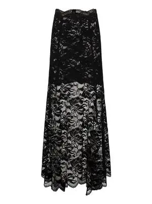 Rabanne Asymmetric Hem Laced Maxi Skirt - Black