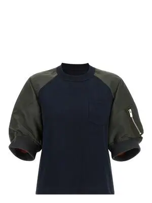 Sacai Sacai Short Sleeve Crewneck Sweatshirt With Zippered Cuff Pocket No