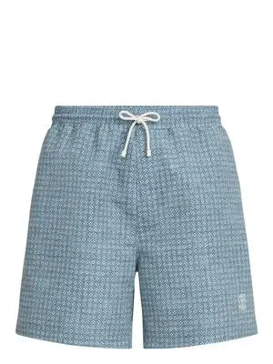 Brunello Cucinelli Printed Drawstring Swim Shorts - Blue