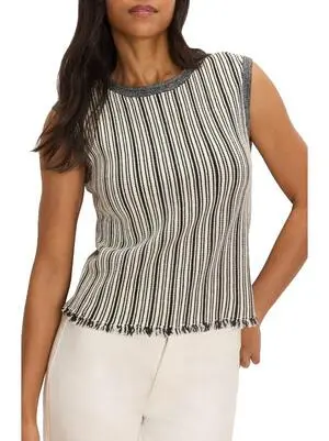 NIC+ZOE This And That Stripe Fringe Trim Sweater Tank - Black Multi