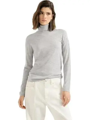 Brunello Cucinelli Brunello Cucinelli Cashmere And Silk Lightweight Turtleneck Sweater Light Grey