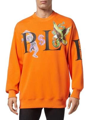 Philipp Plein Graphic Print Long Sleeve Sweatshirt - Orange