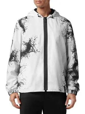 PLEIN SPORT Nylon Windbreaker With Water Spray Print - White/black