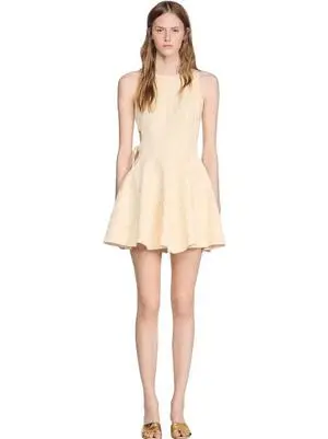 Sandro Short Floral Jacquard Dress With Openwork Waist - Vanilla